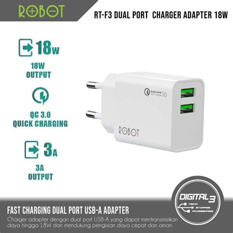 Robot Adapter Rt F3 Batok Charger 18w Dual Port Usb A Adaptor Hp Qc30