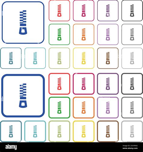 Vertical Zipper Color Flat Icons In Rounded Square Frames Thin And