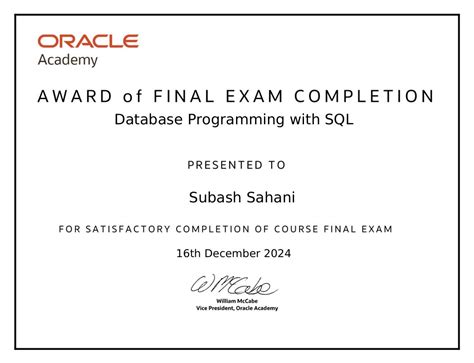 Sql Certification Oracleacademy Learning Techskills Careergrowth Subash Sahani
