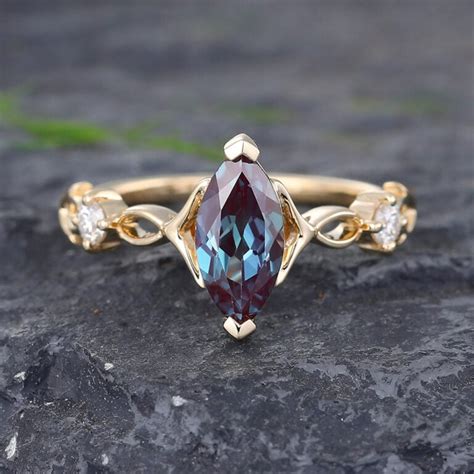 Yellow Gold Marquise Alexandrite Engagement Ring For Women Pattiring