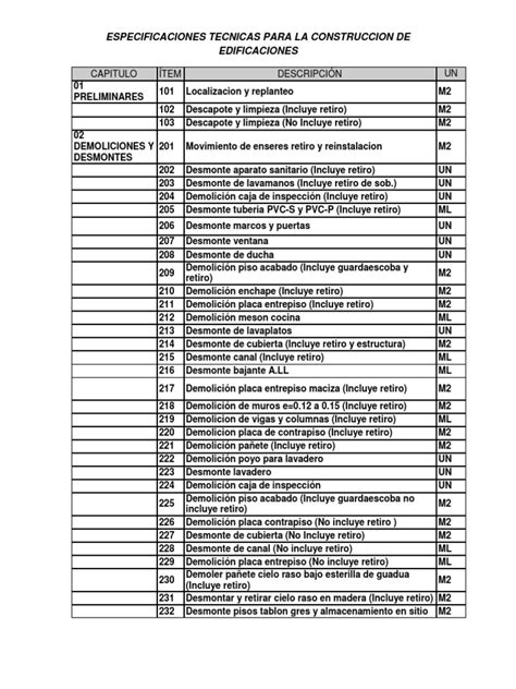 Especificaciones Tecnicas Para La Construccion De Edificaciones Pdf Materiales De