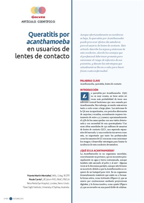 Queratitis Por Acanthamoeba En Usuarios De Lentes De Contacto Guías Proyectos