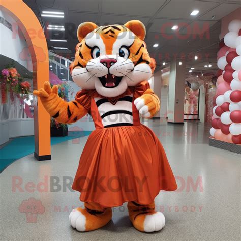 Rust Tiger Mascot Costume Character Dressed With A Ball Gown And