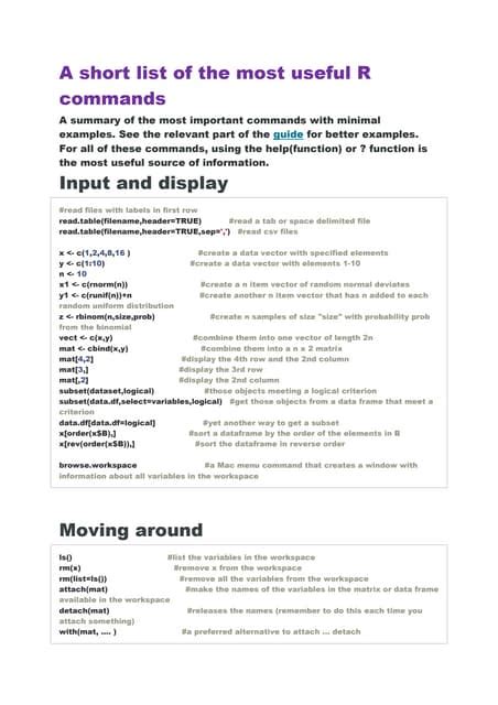 Rcommands For Those Who Interested In R Pdf