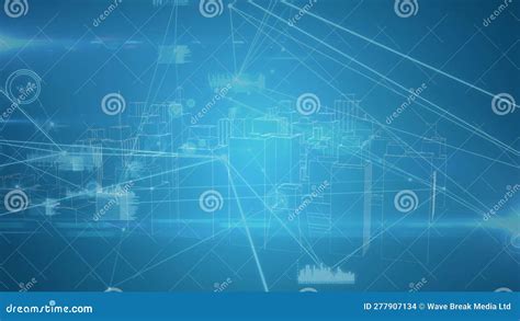 Animation Of Network Of Connections With Data Processing Over Cityscape