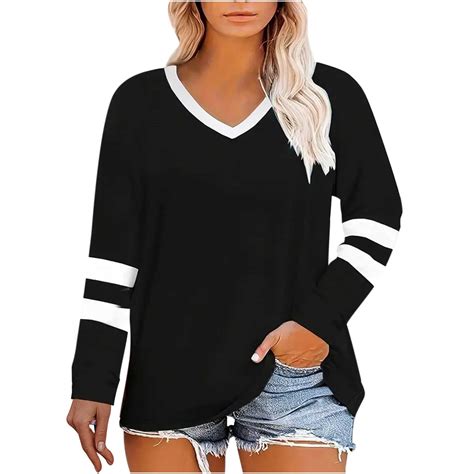Admvng Womens Tops Casual V Neck Digital Printing Contrast Color Loose