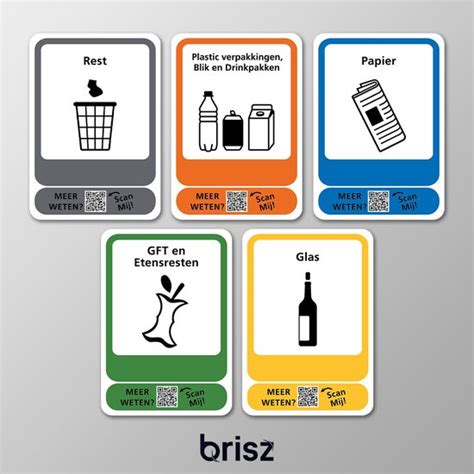 Brisz Afvalstickers Met Afbeelding Set Van 5 Stickers Scan De Qr Code