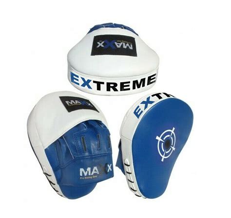 Blue White Pair Curved Focus Pads Rex Leather Hook Jab Kick Maxx Pro