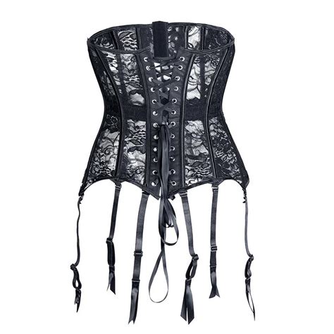 Lace Up Womens Steampunk Corset Top With Garter Belt Sexy Lingerie