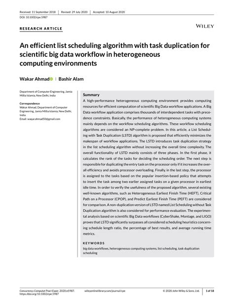 Pdf An Efficient List Scheduling Algorithm With Task Duplication For