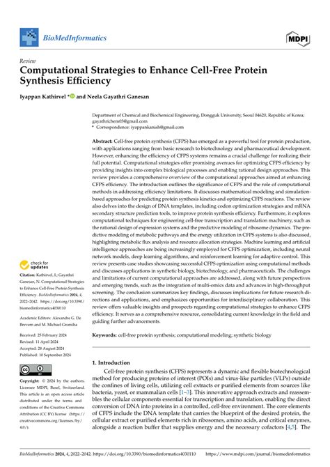 Pdf Computational Strategies To Enhance Cell Free Protein Synthesis Efficiency