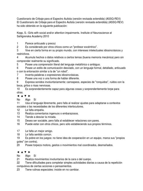 Cuestionario Assq Rev Para Autismo Pdf Sicología
