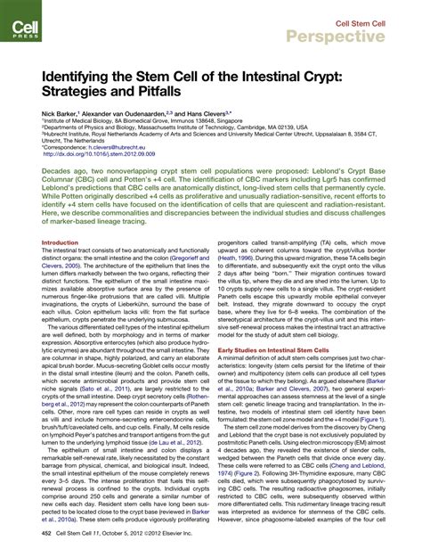 Pdf Identifying The Stem Cell Of The Intestinal Crypt Strategies And