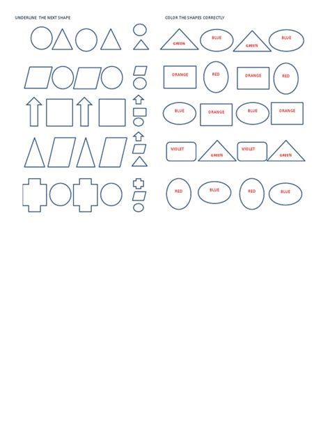 Underline The Next Shape Color The Shapes Correctly Blue Blue N Pdf