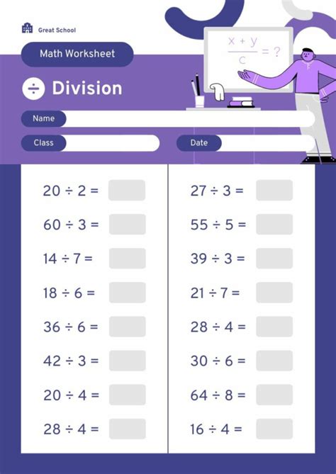 Free Printable Division Problems Worksheet