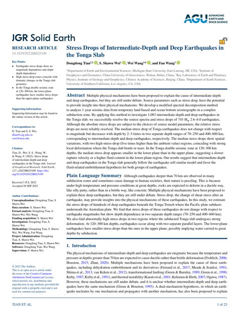 Pdf Stress Drops Of Intermediate‐depth And Deep Earthquakes In The