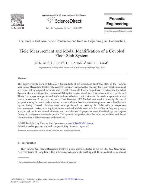 Pdf Field Measurement And Modal Identification Of A Coupled Floor Slab System