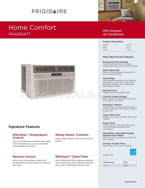 Frigidaire Fra065at7 Specifications Guide