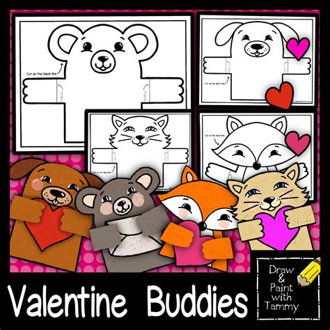 Valentine Buddies Art Craft Cut And Fold Characters With Hearts And Envelopes Made By Teachers