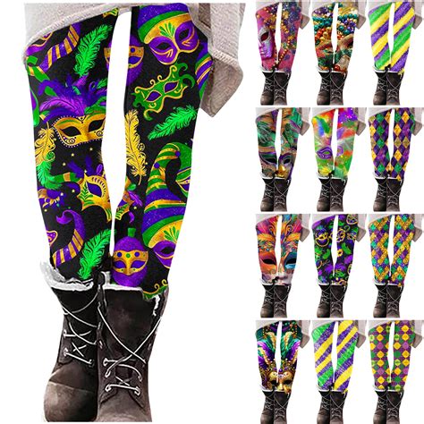 Ddapj Pyju Mardi Gras Leggings For Women Novelty Mask Printed Tights