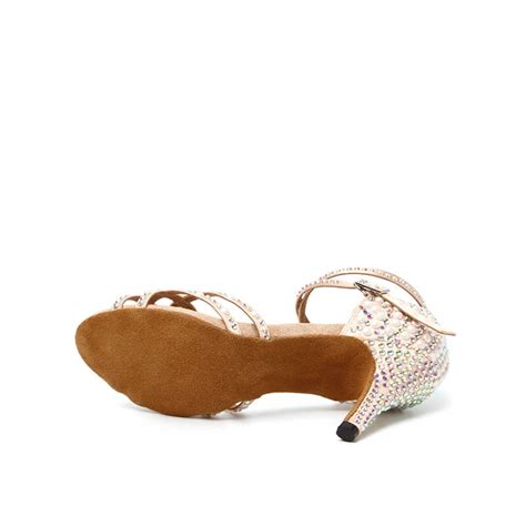 Flesh Pink Satin Rhinestones Ballroom Latin Dance Shoes Hipposeus