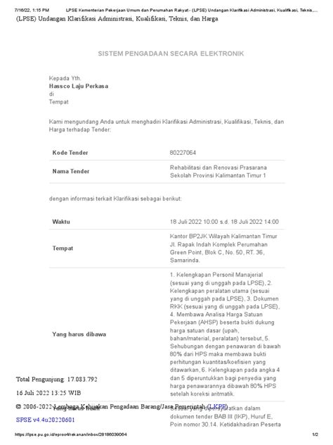 Lpse Kementerian Pekerjaan Umum Dan Perumahan Rakyat Lpse Undangan Klarifikasi Administrasi