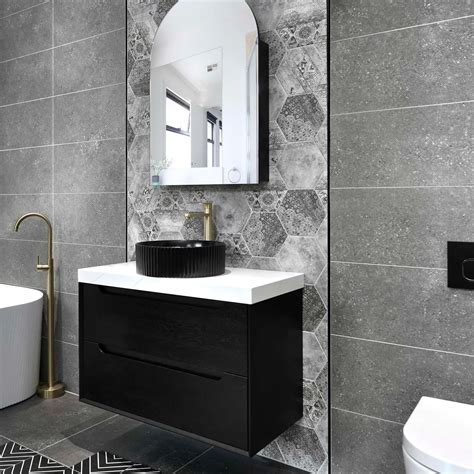 Black Oak Byron 750mm Wall Hung Vanity Slimline Ceramic Top