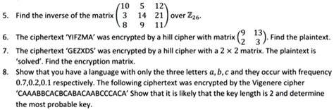 solved find the inverse of the matrix over z6 the ciphertext yifzma