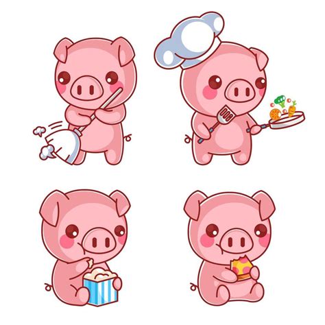 Cartoon Pigs Eating Vegetables