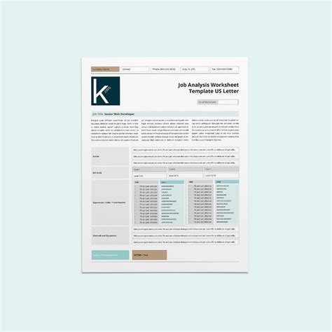 Job Analysis Worksheet Template Us Letter