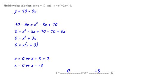 Quadratic Non Linear Simultaneous Equations Past Paper Questions For Igcse Cambridge 0580
