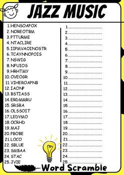 Jazz Music Word Scramble Puzzle All About Jazz Music Word Scramble