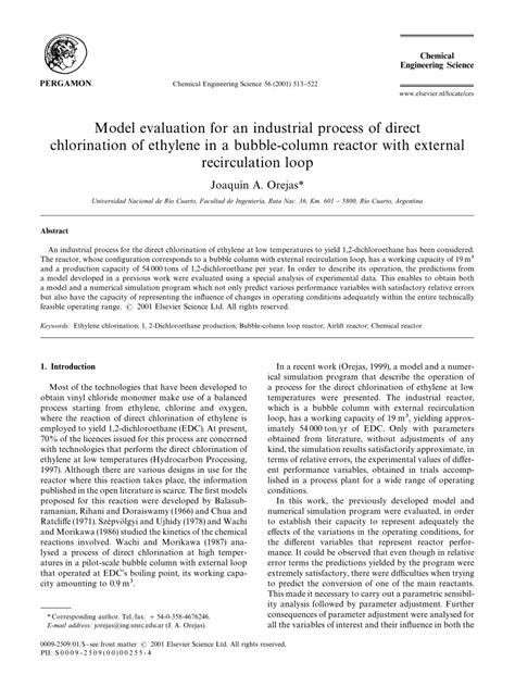 Pdf Model Evaluation For An Industrial Process Of Direct Chlorination Of Ethylene In A Bubble