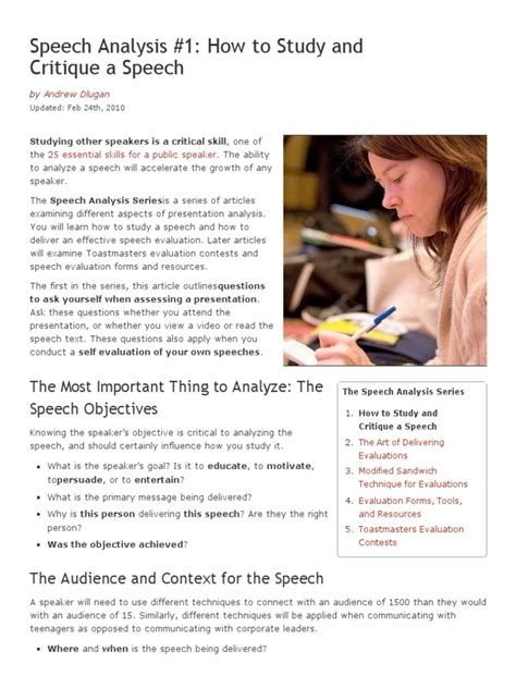 Speech Analysis How To Critique A Speech Pdf Public Speaking