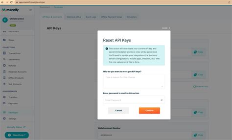 resetting your api keys monnify