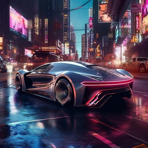 미래의 도로에서 현대적인 자동차 Ai 생성 이미지