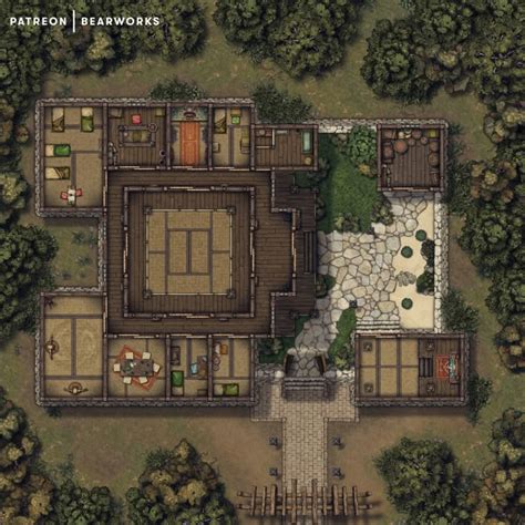 Eastern Dojo Map Fantasy Japanese Dojo Rpg Battlemap
