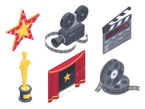 Símbolos De Filmes De Cinema Isométricos Projetor De Filme De Cinema