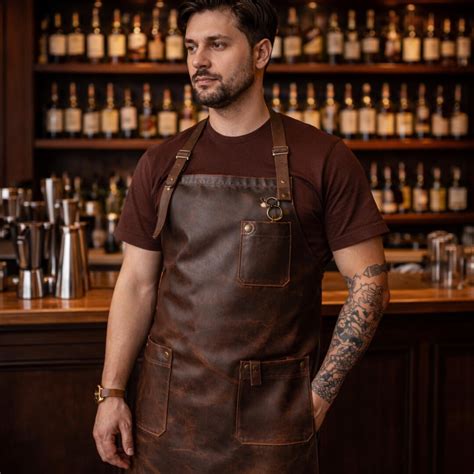 Black Leather Bar Apron Barbrew Professional Bartender Apron Etsy