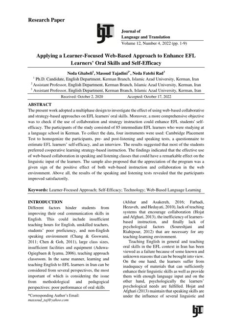 Pdf Applying A Learner Focused Web Based Approach To Enhance Efl Learners Oral Skills And