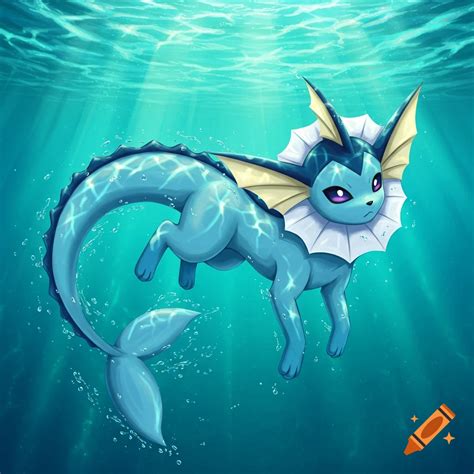Vaporeon Swimming Underwater With Light Rays On Craiyon