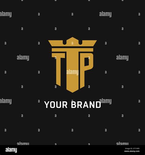 Tp Initial Logo With Shield And Crown Style Design Ideas Stock Vector