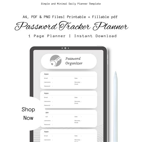 Password Tracker Printable And Fillable Password Organizer A4 Planner