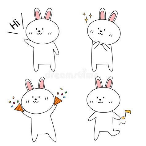 Set Of Cute Rabbit Expression For Element Card Template Character