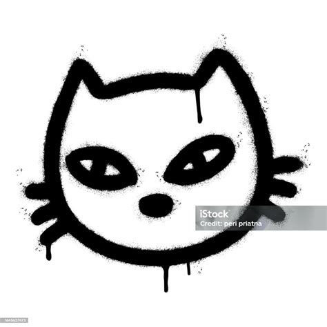 스프레이 페인티드 그래피티 고양이 아이콘 단어 스프레이 흰색 배경으로 격리 그래피티 키티 사인은 흰색 위에 검은색으로 스프레이를