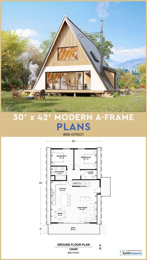 30 X 42 Modern A Frame Cabin Architectural Plans 1650sf 3bd House Blueprint Pdf Etsy