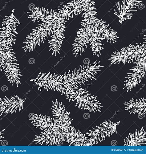 Mysterious Forest Seamless Pattern Background Design Engraved Style Hand Drawn Spruce Branch