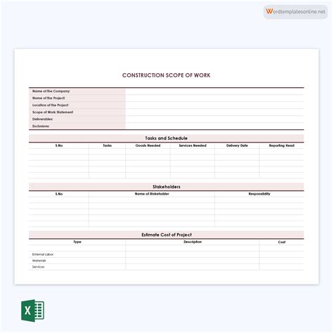 Free Construction Scope Of Work Templates