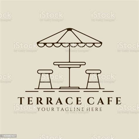 테라스 카페 라인 아트 로고 미니멀리스트 벡터 일러스트 템플릿 디자인 로고 컨셉 비즈니스를위한 거리 음식 레스토랑 커피 숍 개념에 대한 스톡 벡터 아트 및 기타 이미지