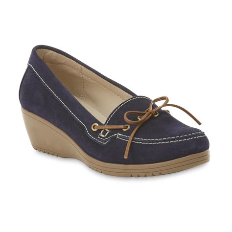 Basic Editions Womens Mckinley Navy Wedge Loafer